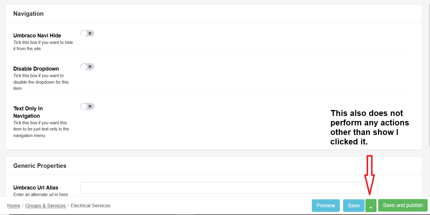 unpublish options are missing from save and publish button unpublish options are missing from save and publish button